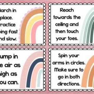 Brain Breaks Movement Cards Boho Modern Rainbow Theme INSTANT DOWNLOAD ...