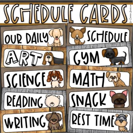 Daily Visual Schedule Cards for Classroom Agenda Dog Theme Editable ...