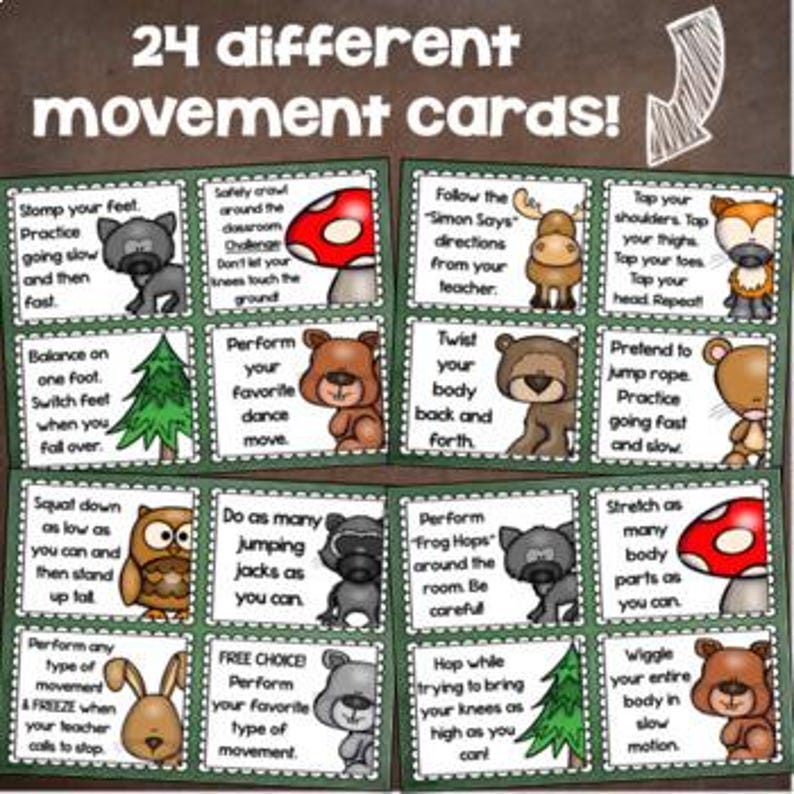 Brain Breaks Movement Cards Woodland Animals Theme INSTANT DOWNLOAD - Etsy