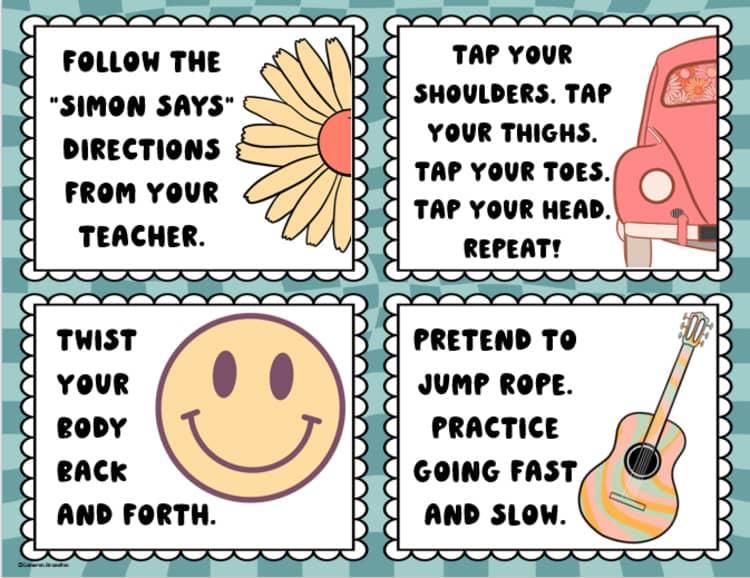 Brain Breaks Movement Cards Groovy Retro Vibes Theme INSTANT DOWNLOAD ...