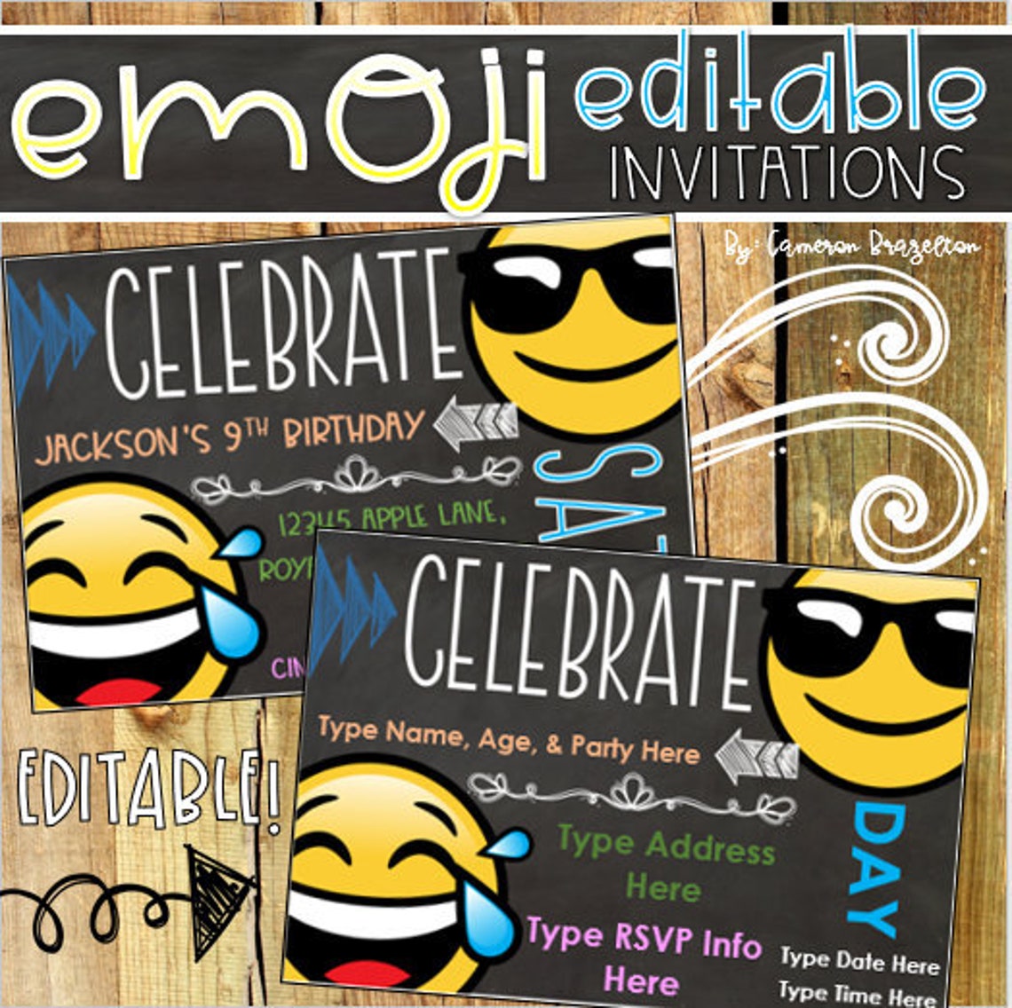 Emoji Smiley Happy Face Theme Birthday Party Invitation Editable ...