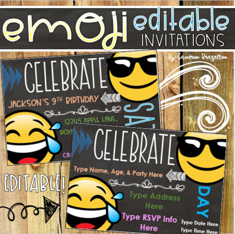 Emoji Smiley Happy Face Theme Birthday Party Invitation Editable ...