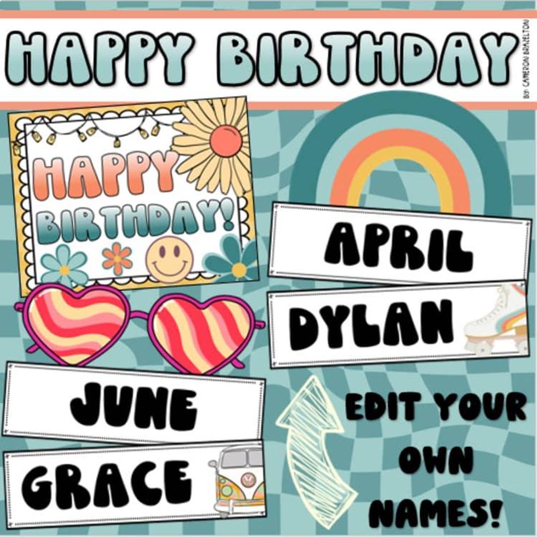 Happy Birthday Bulletin Board Display Posters Groovy Retro Vibes Theme ...
