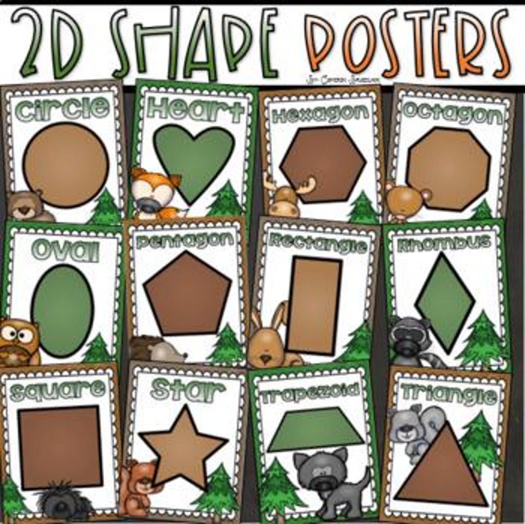 2D Shapes Poster Signs Woodland Animals Forest Theme INSTANT DOWNLOAD ...