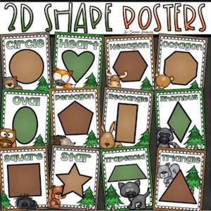 2D Shapes Poster Signs Woodland Animals Forest Theme INSTANT DOWNLOAD ...