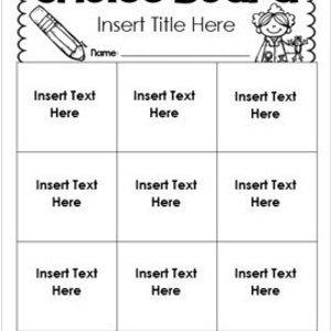 Choice Board Student Menu Tic Tac Toe Blank Templates Create Your Own ...