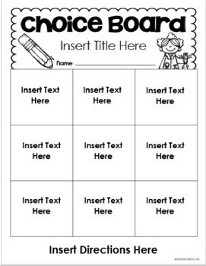 Choice Board Student Menu Tic Tac Toe Blank Templates Create Your Own ...