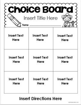 Choice Board Student Menu Tic Tac Toe Blank Templates Create Your Own ...