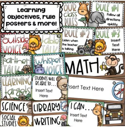 Jungle Safari Class Management Decor Bundle (rules, Voice Levels ...