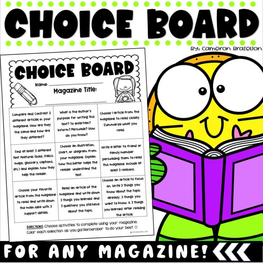 Choice Board Menu Activities for Any Classroom Student Magazine ...