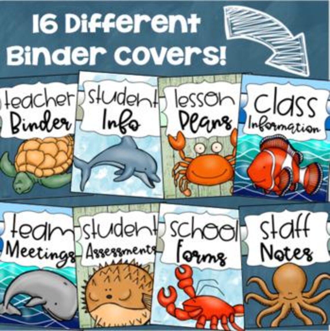 Binder Covers and Spines Teacher Planner Editable Ocean Under the Sea ...
