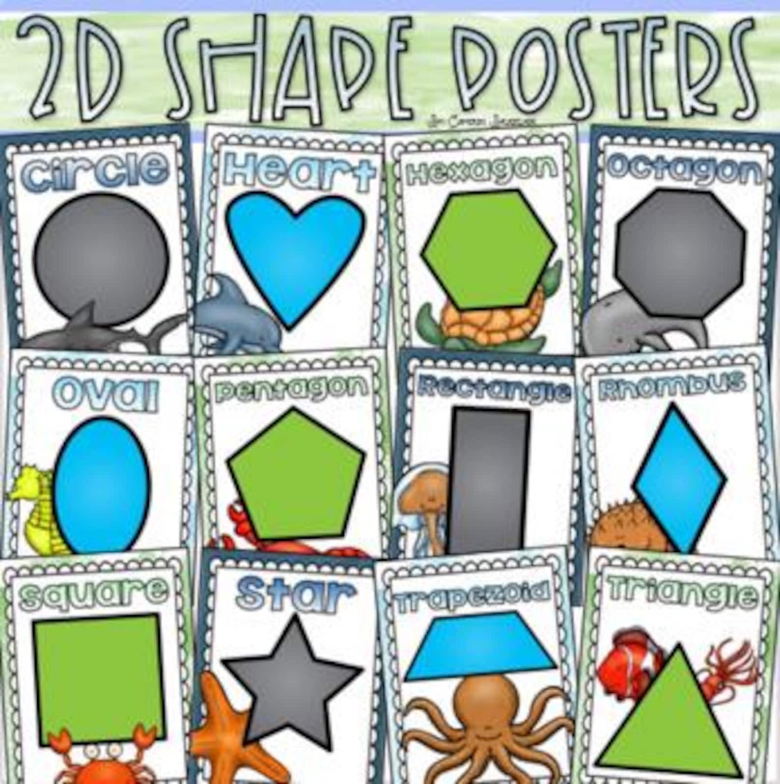 2D Shapes Poster Signs Ocean Under the Sea Underwater Theme INSTANT ...