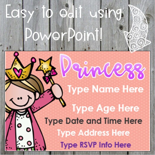 Princess Theme Birthday Party Invitation Editable Powerpoint - Etsy