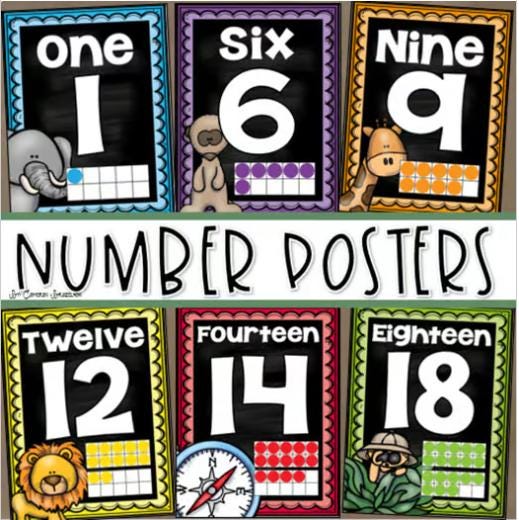 Number Posters Signs 0-20 Ten Frames Jungle Safari Theme - Etsy