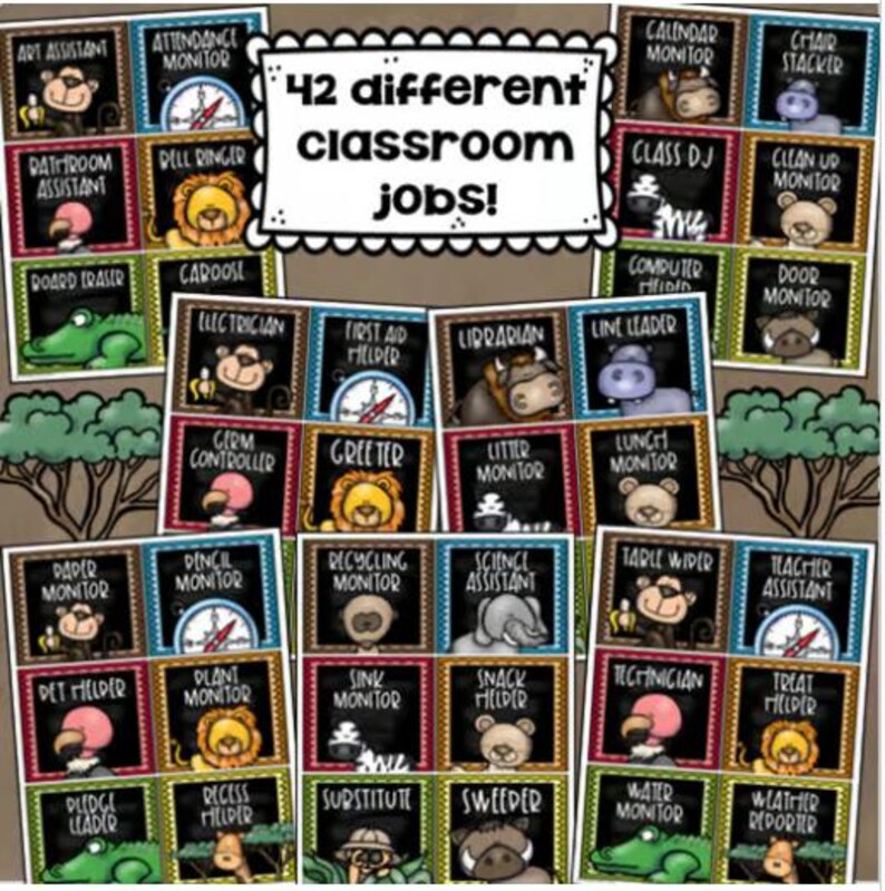 Classroom Jobs Helpers Chart Labels Signs Jungle Safari Theme EDITABLE ...