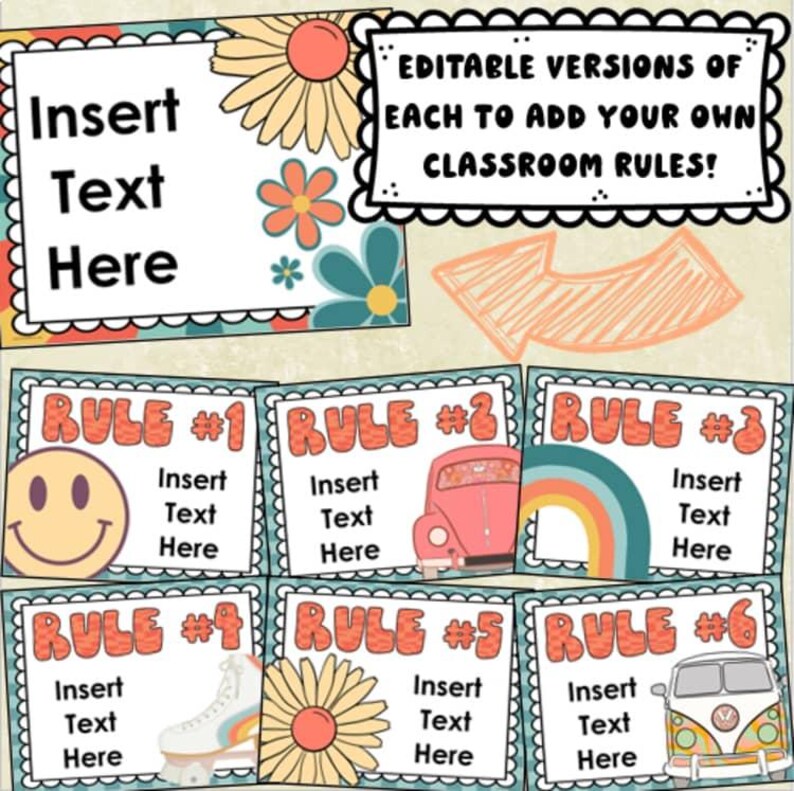 Classroom Rules Posters EDITABLE Back to School Groovy Retro Vibes ...