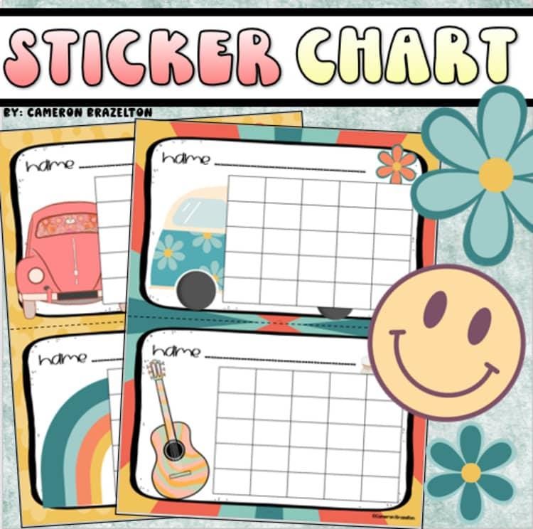 Positive Behavior Sticker Chart Reward Incentives Groovy Retro Vibes ...