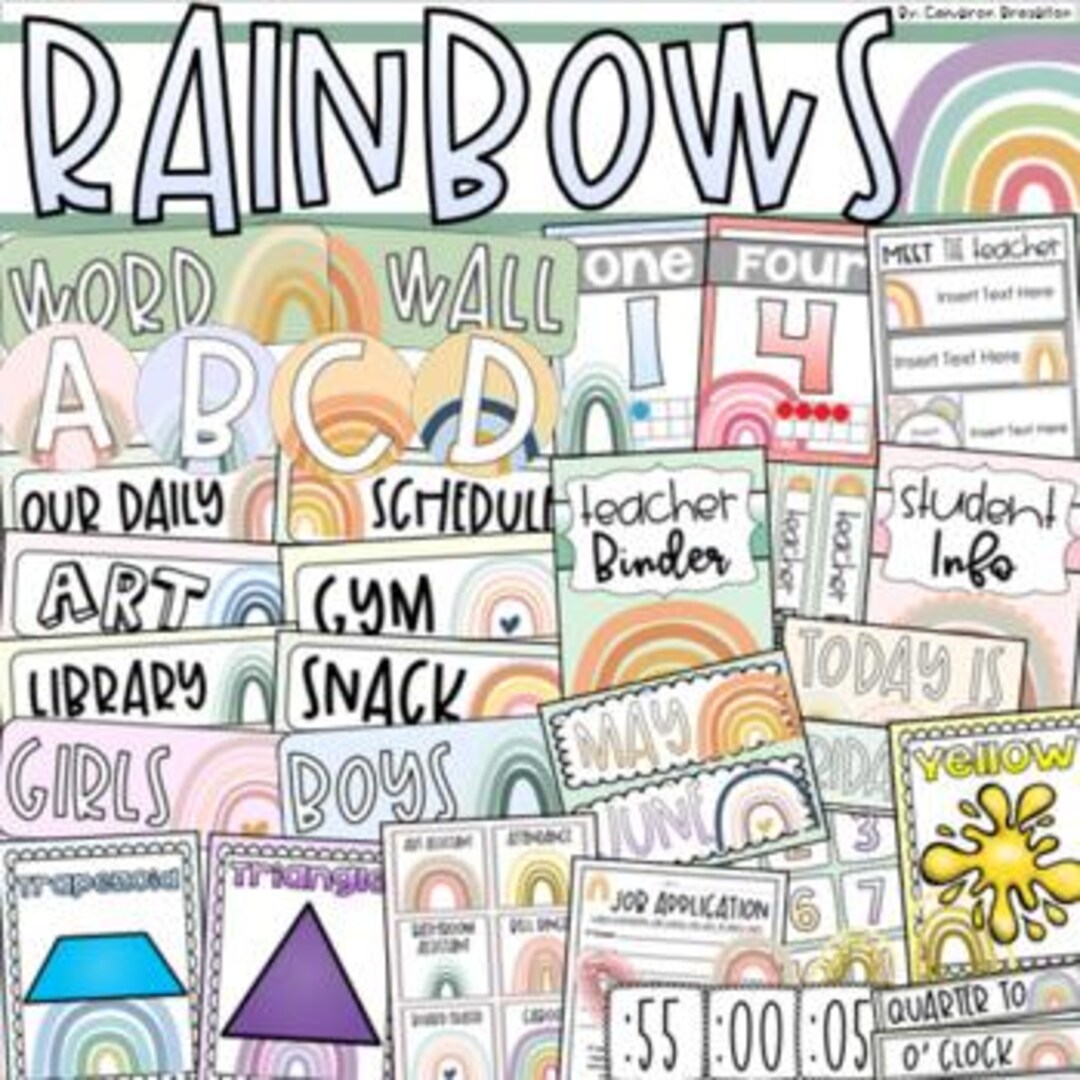 Boho Rainbow Class Decor Bundle (posters, Binder Covers, Schedule ...
