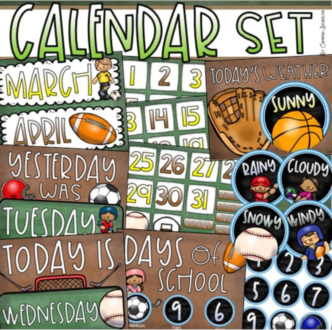 Calendar Set Classroom Decor Back to School Sports Teamwork Theme ...