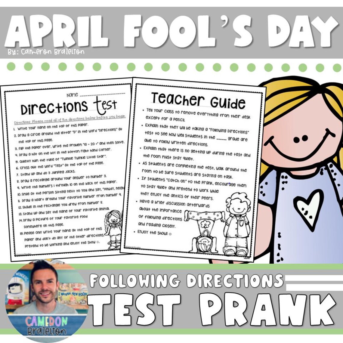 April Fool's Day Following Directions Activity: Back to School Test ...