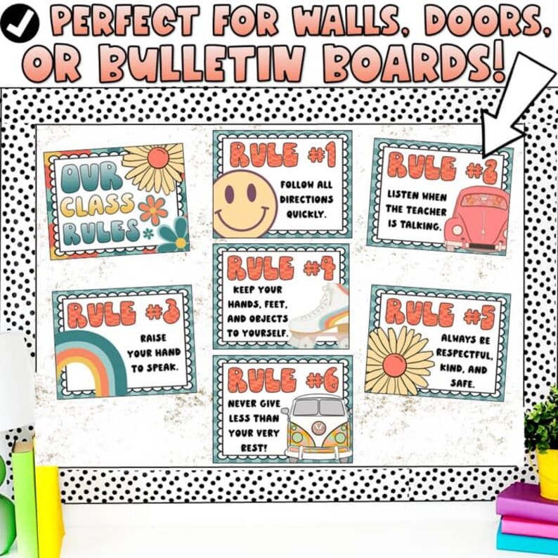 Classroom Rules Posters EDITABLE Back to School Groovy Retro Vibes ...