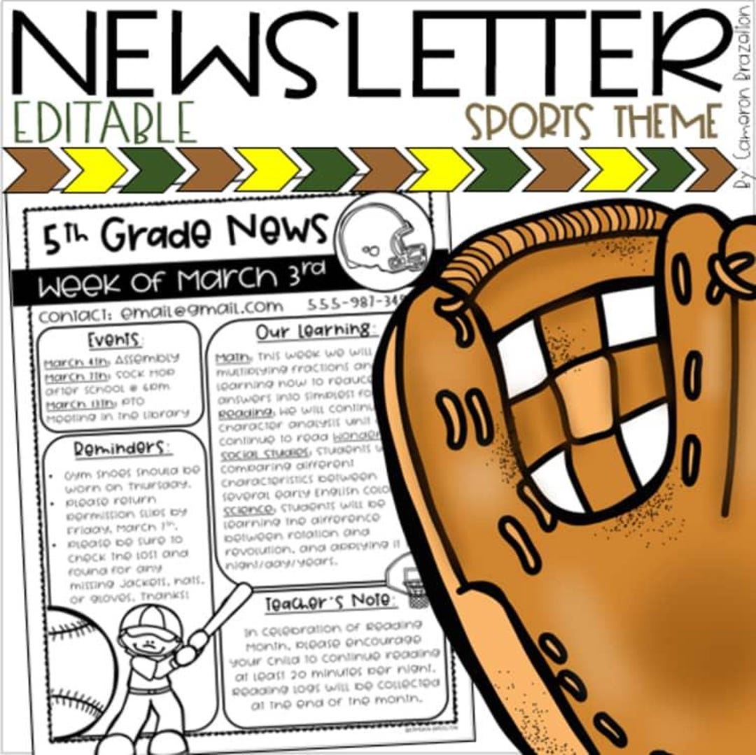 Weekly Classroom Newsletter Template Sports Teamwork Theme EDITABLE ...