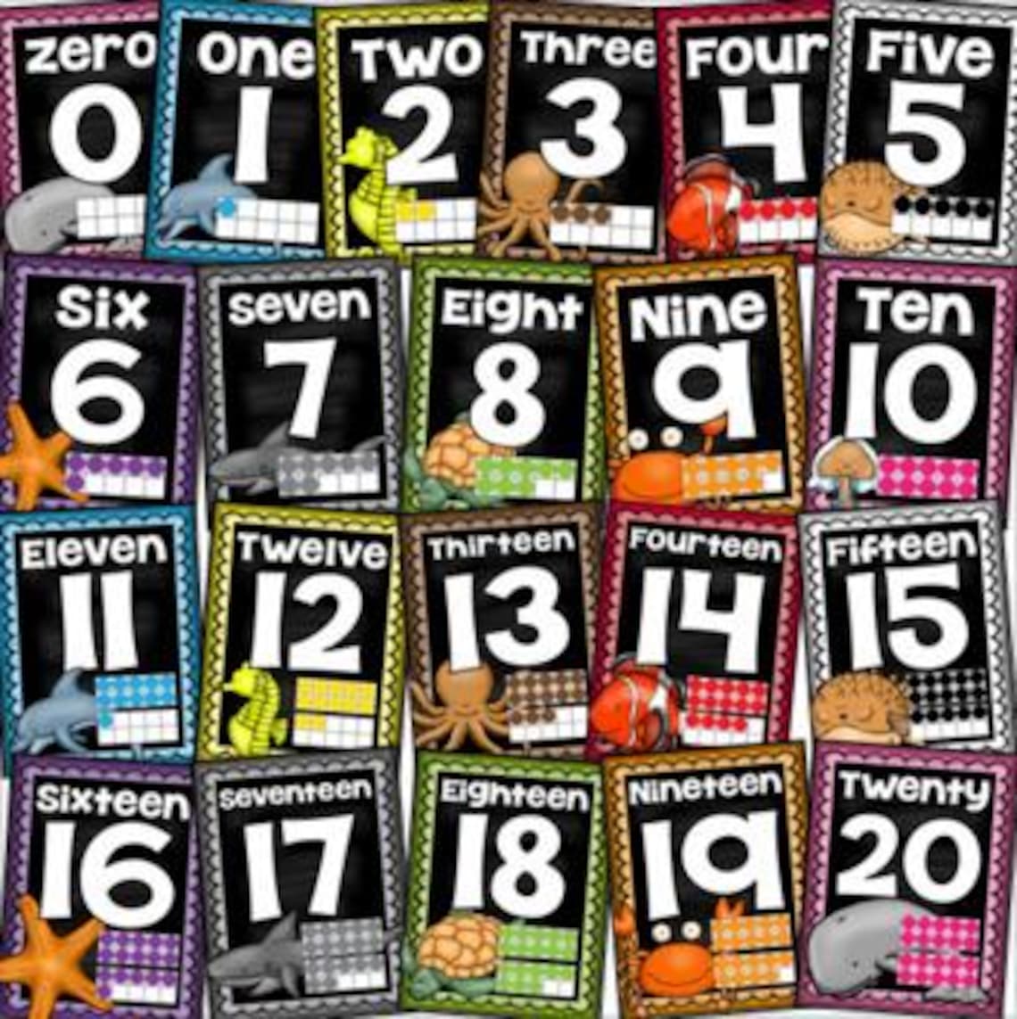 Number Posters Signs 0-20 Ten Frames Ocean Underwater Theme INSTANT ...