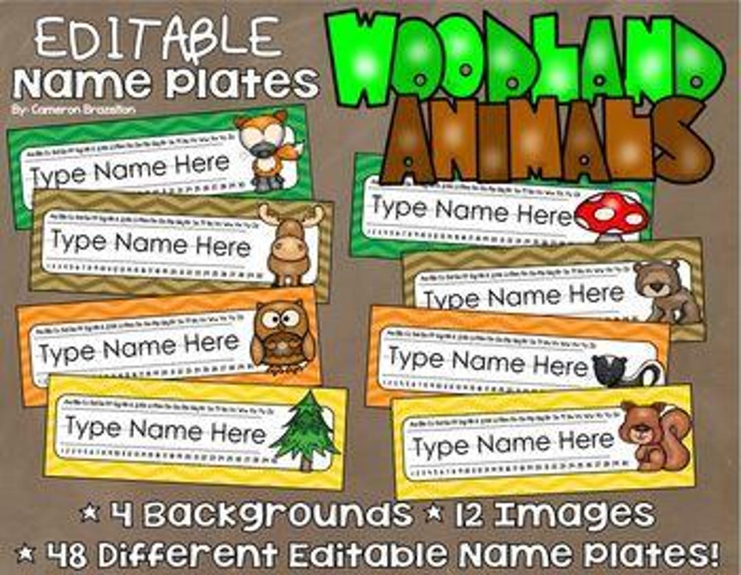 Name Tags Plates Desk Labels Woodland Animals Forest Theme Editable ...