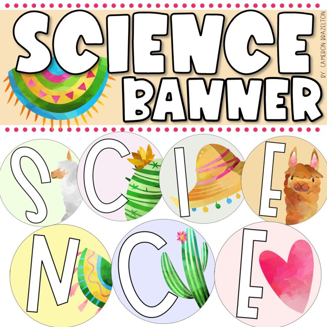 Llama and Cactus Theme Science Banner: Classroom Bulletin Board Decor ...