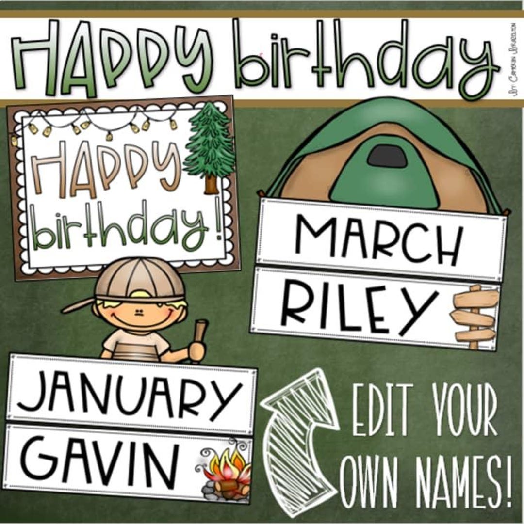 Happy Birthday Bulletin Board Display Posters Camping Camp Out Theme ...