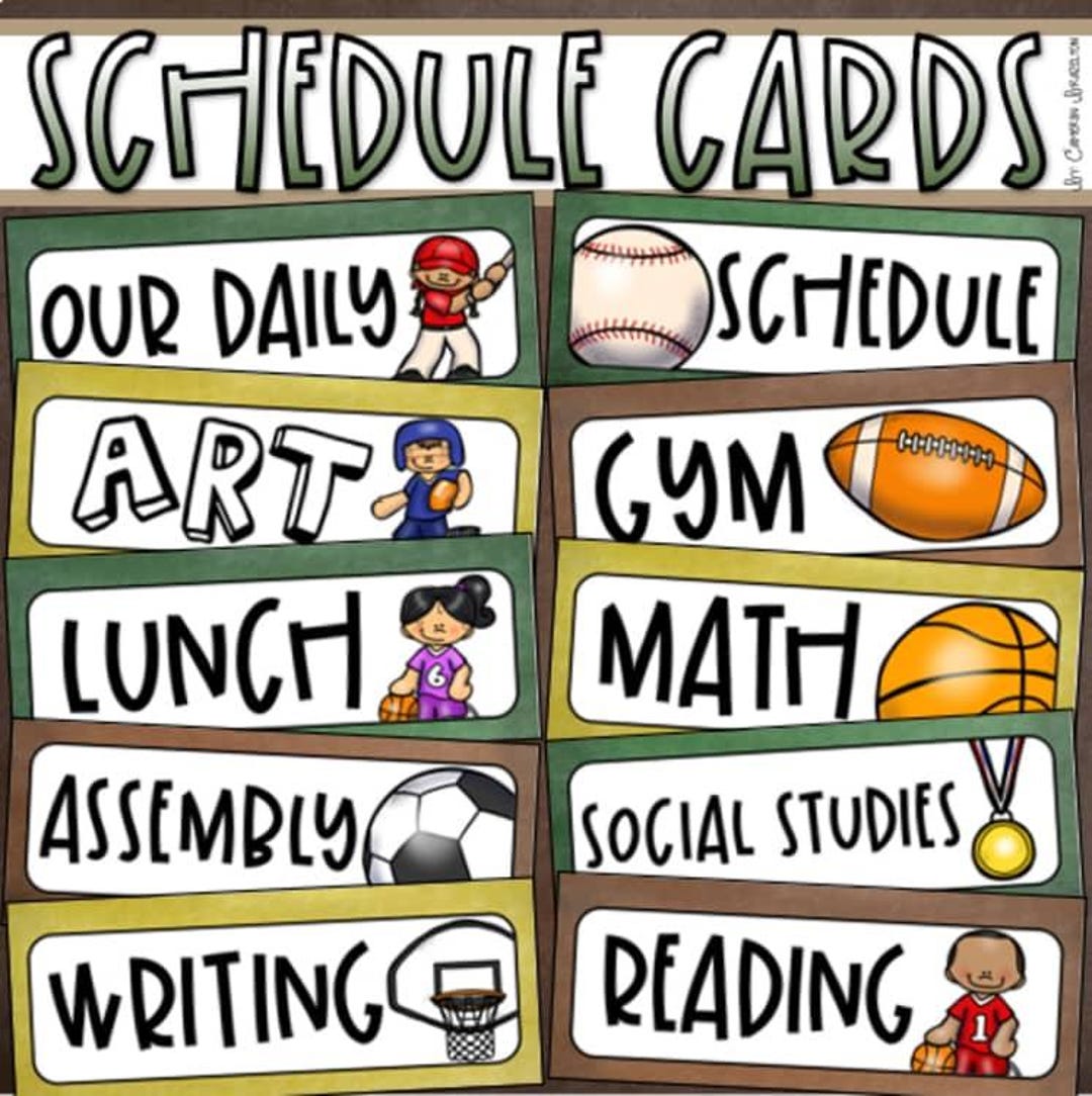 Daily Visual Schedule Cards for Classroom Agenda Sports Teamwork Theme ...