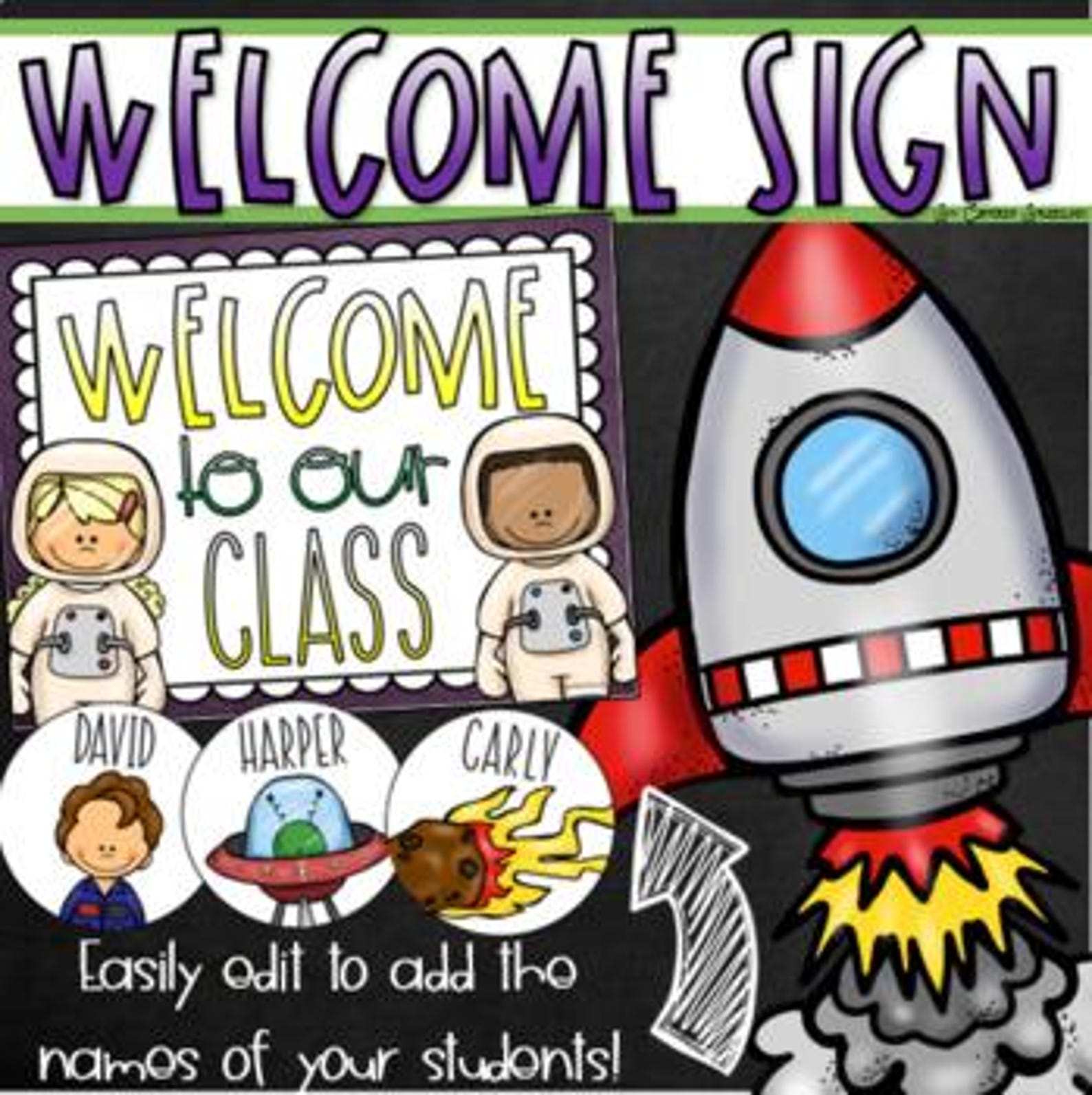 Welcome to Our Classroom Door Sign Display Outer Space Theme Editable ...