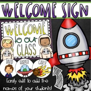 Welcome to Our Classroom Door Sign Display Outer Space Theme Editable ...