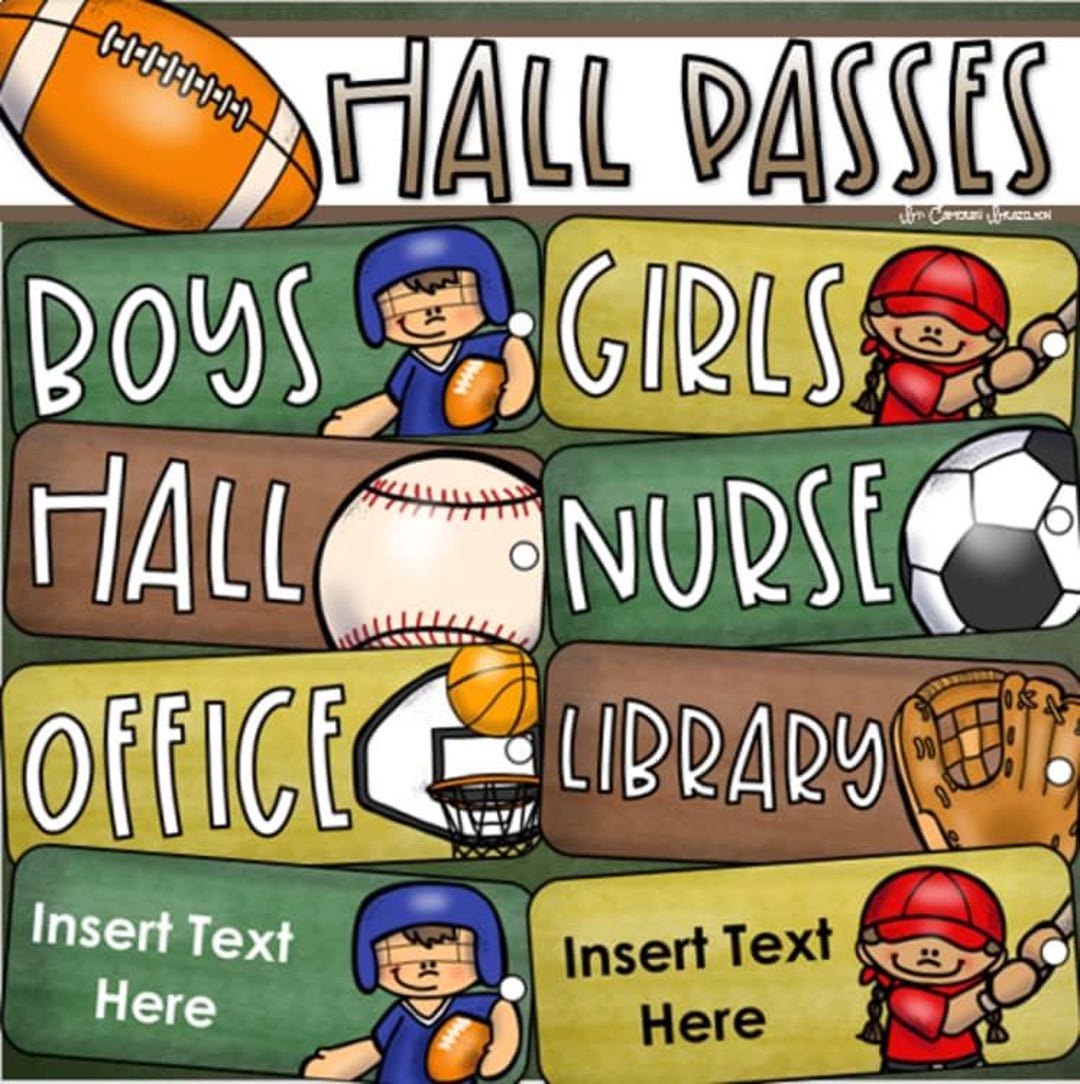 Hall Passes Sports Teamwork Theme Editable (boys, Girls, Office ...