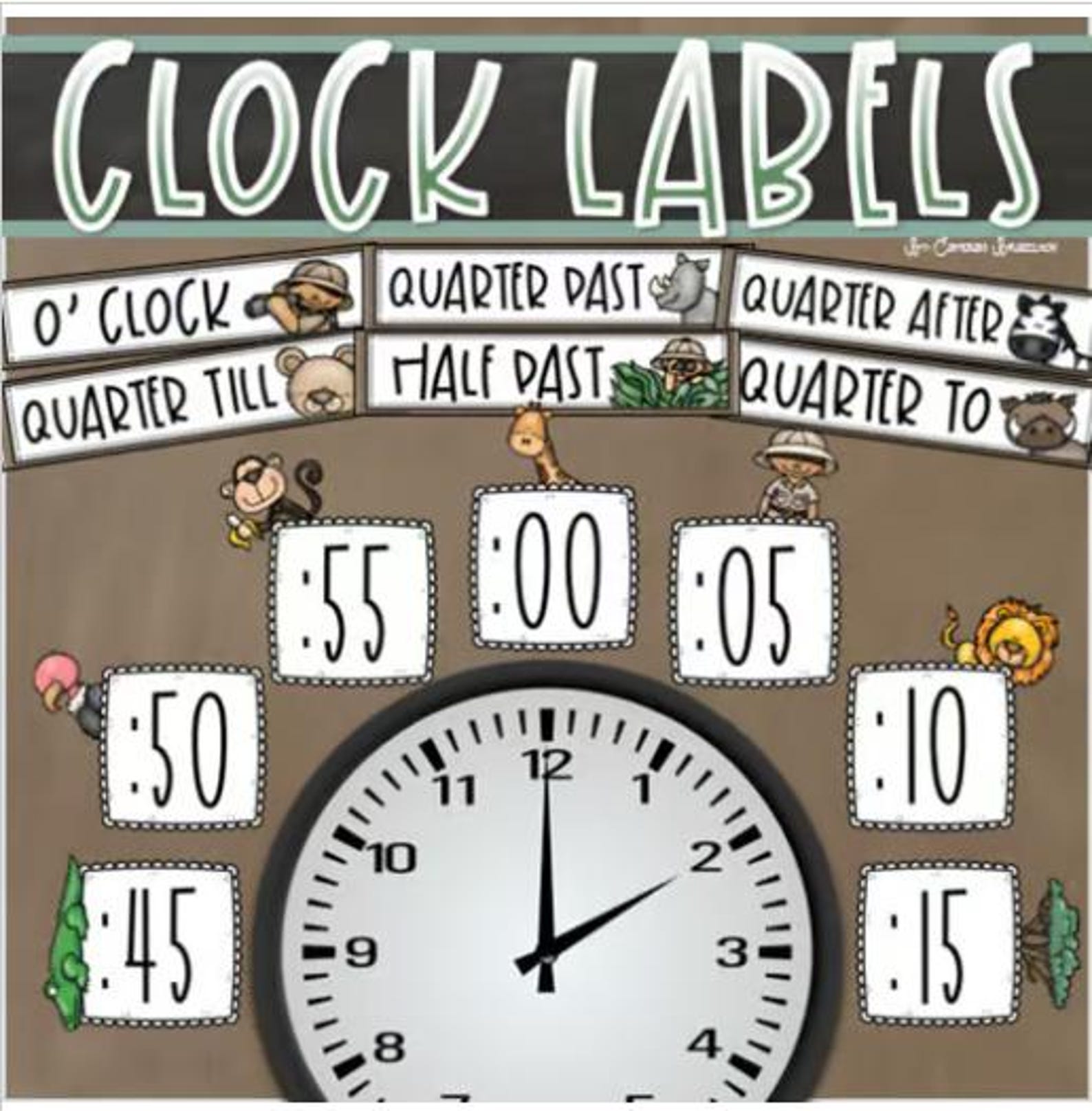 Clock Labels Telling Time Jungle Safari Theme - Etsy