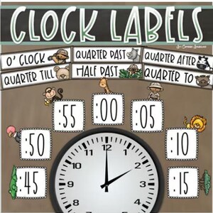 Clock Labels Telling Time Jungle Safari Theme - Etsy