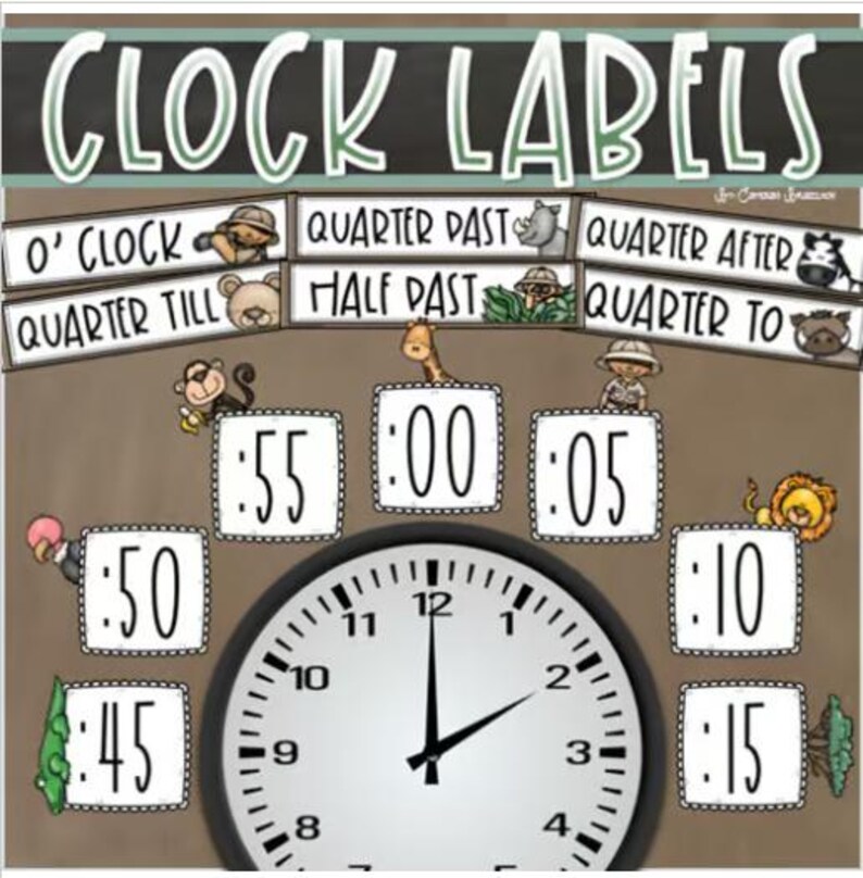 Clock Labels Telling Time Jungle Safari Theme - Etsy