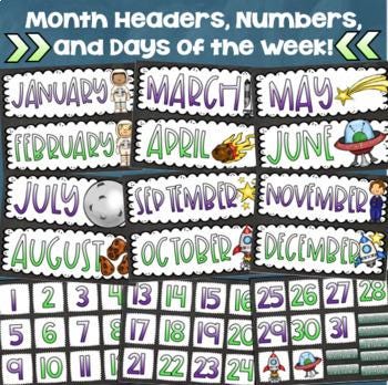 Calendar Set Classroom Decor Back to School Outer Space Theme INSTANT ...