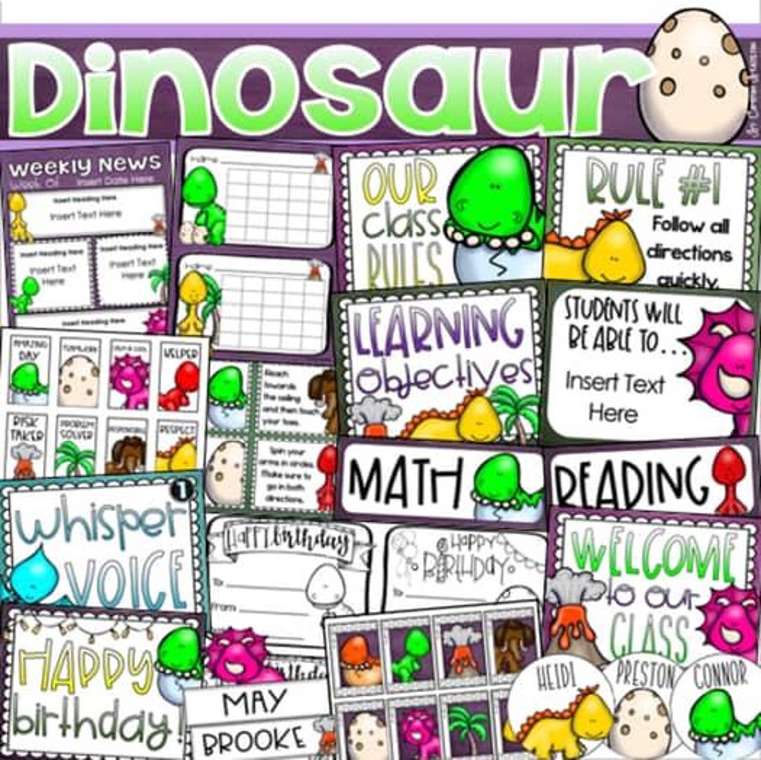 Dinosaur Classroom Management Decor Bundle (posters, Rules, Newsletters ...