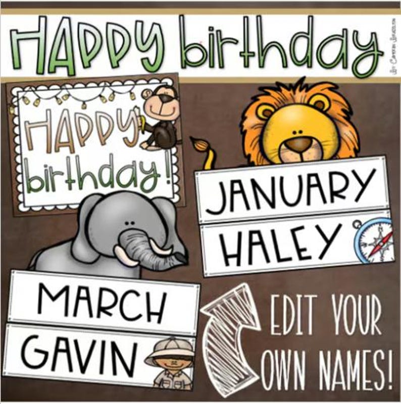 Happy Birthday Bulletin Board Display Posters Jungle Safari Theme ...
