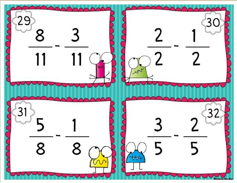 Adding and Subtracting Like Fractions Task Cards and More! - Etsy