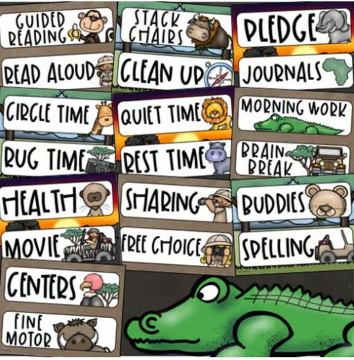 Daily Visual Schedule Cards for Classroom Agenda Jungle Safari Theme ...
