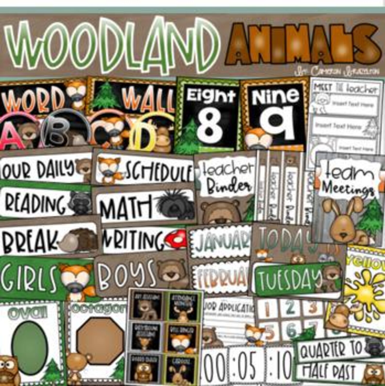 Woodland Animals Class Decor Bundle (posters, Binder Covers, Schedule ...