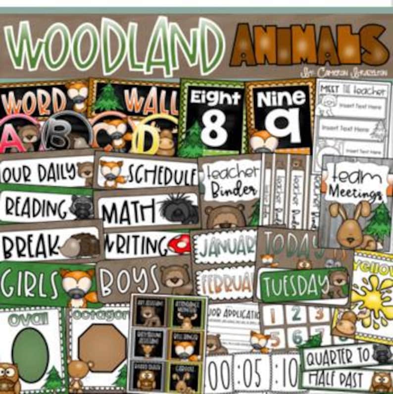 Woodland Animals Class Decor Bundle (posters, Binder Covers, Schedule ...
