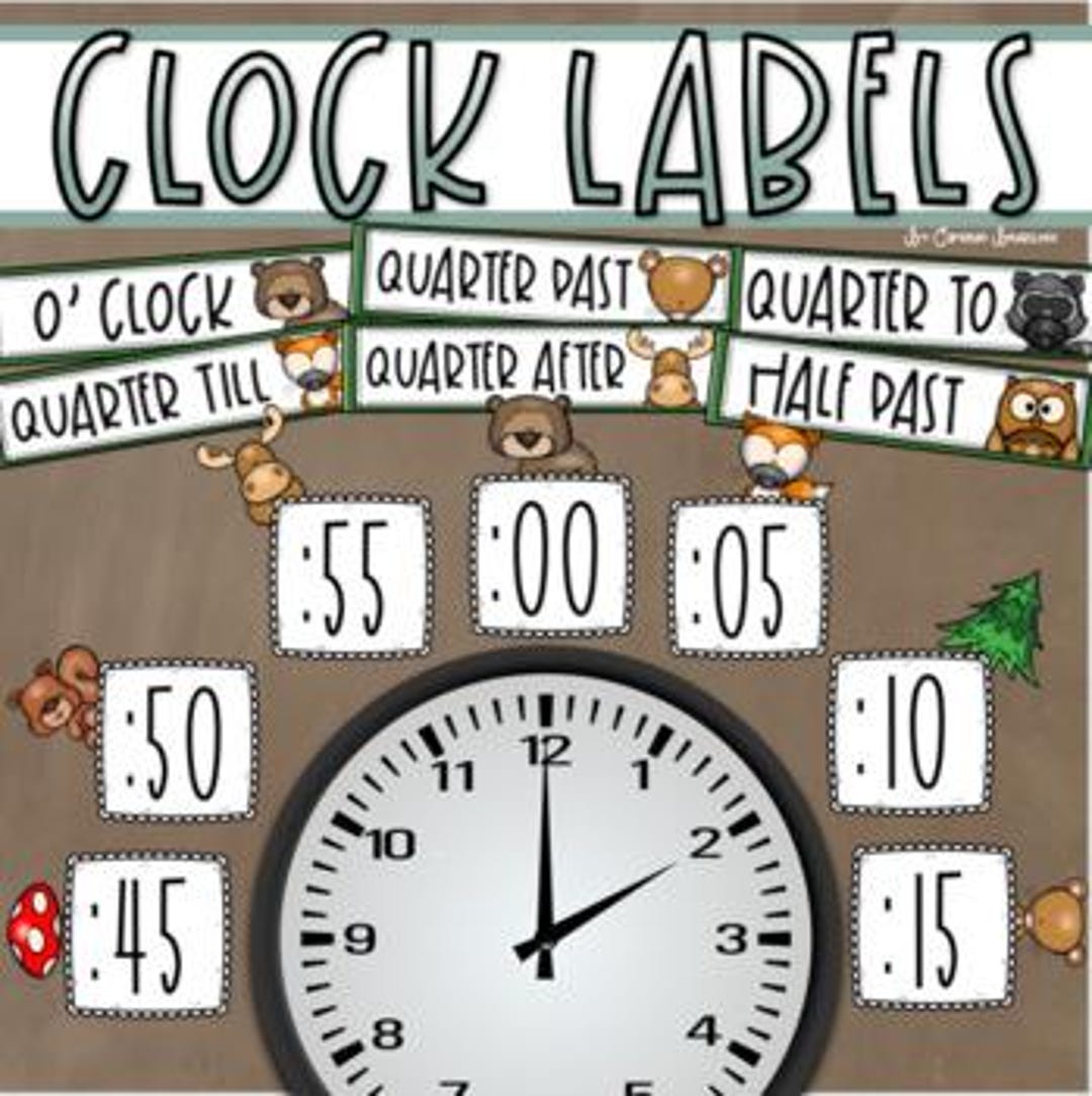 Clock Labels Telling Time Woodland Animals Forest Theme INSTANT ...