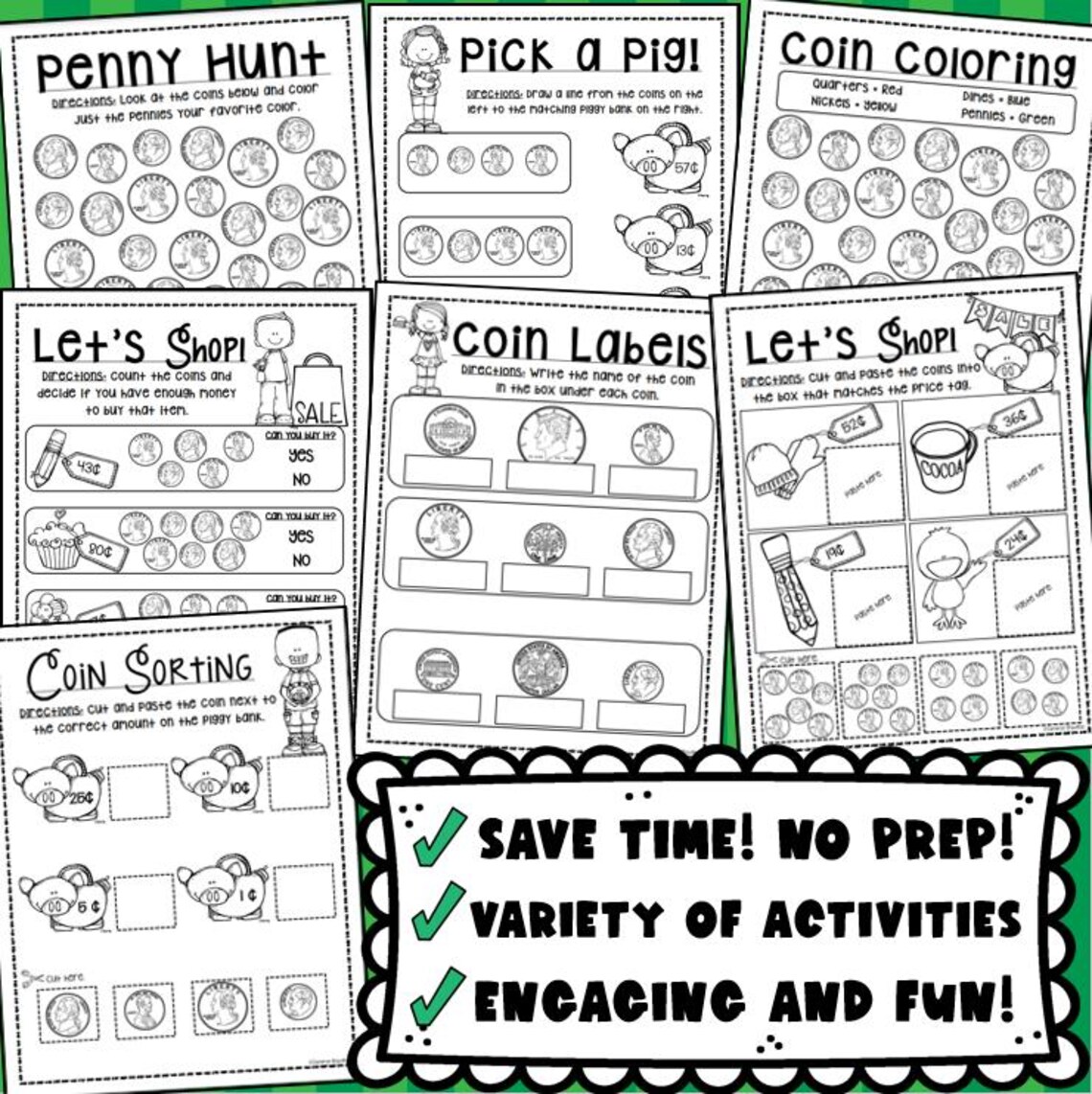 Money Worksheets Coin Identification and Values Activities - Etsy