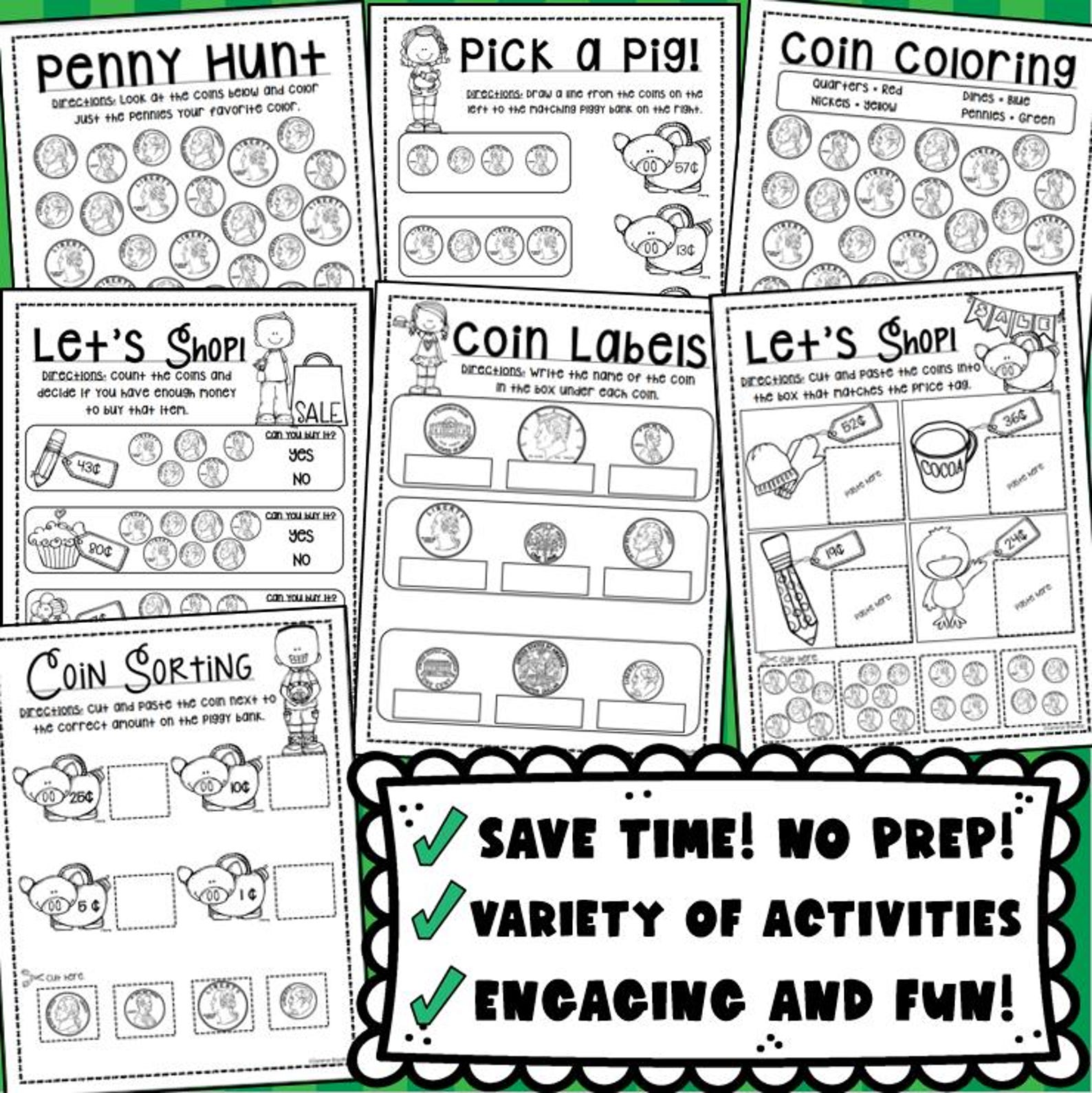 Money Worksheets Coin Identification and Values Activities - Etsy