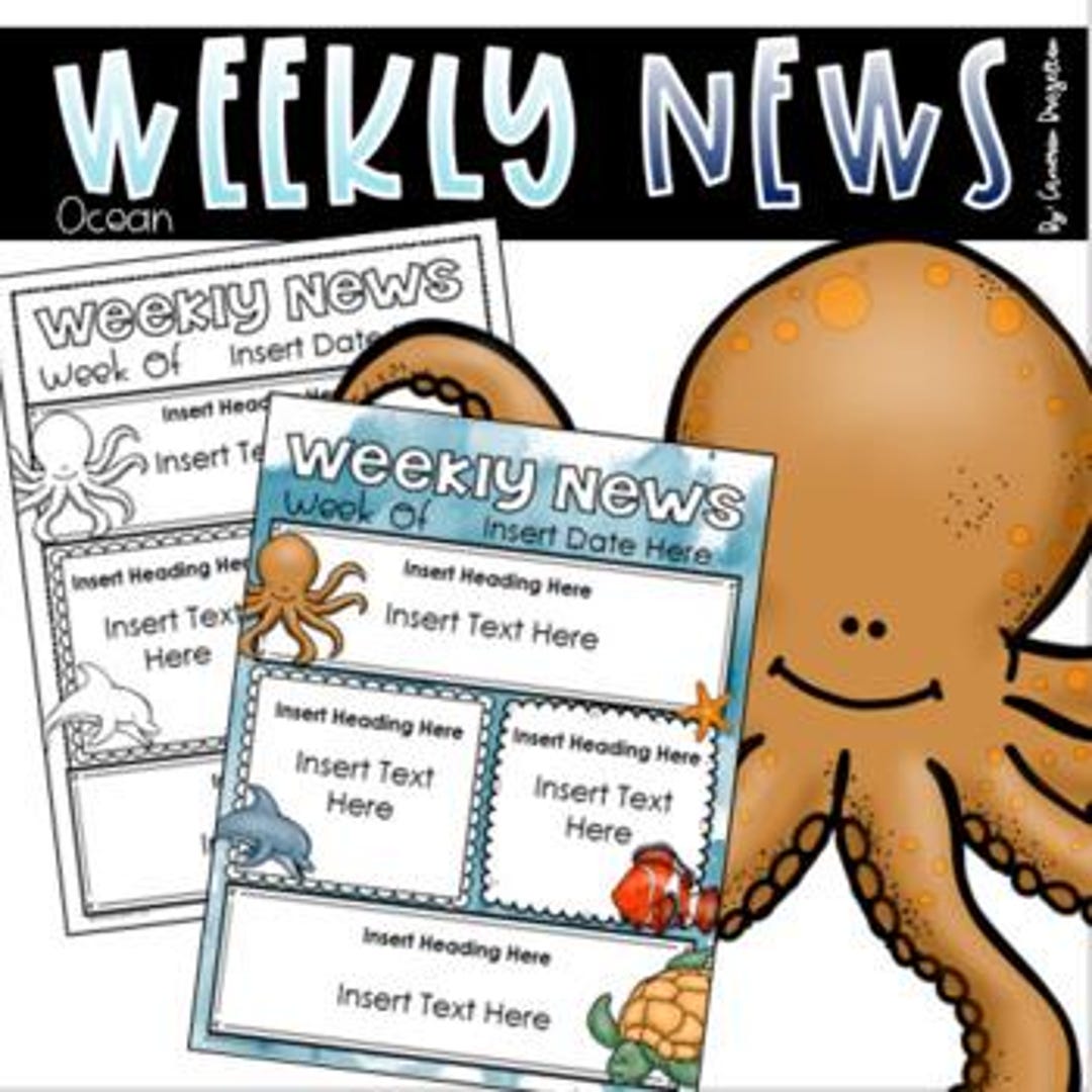 Weekly Newsletter Editable Template Ocean Creatures Under the Sea Water ...