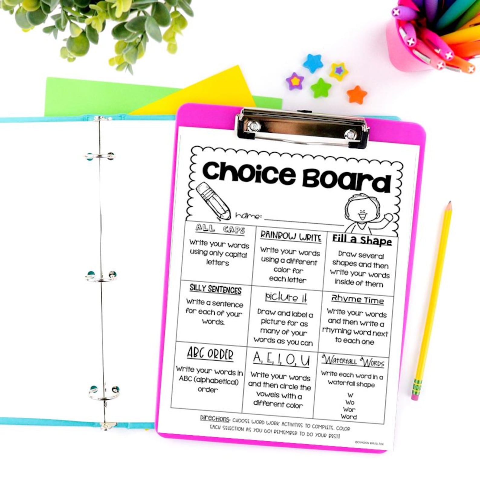 Word Work Spelling Sight Words Choice Board Activities Menu Tic Tac Toe ...