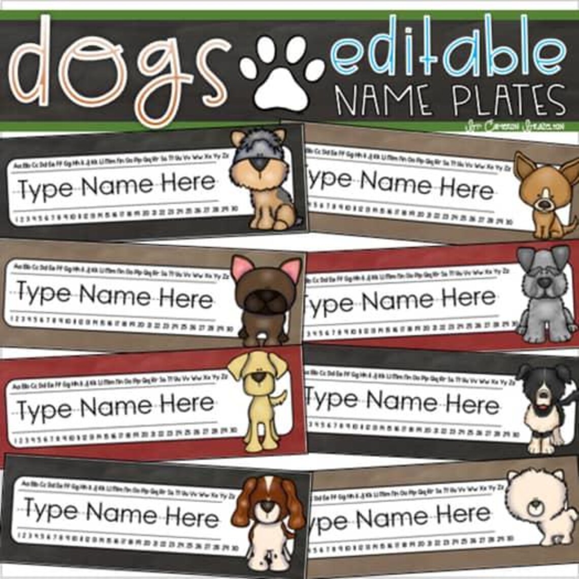 Name Tags Plates Desk Labels Dog Theme Editable INSTANT DOWNLOAD - Etsy